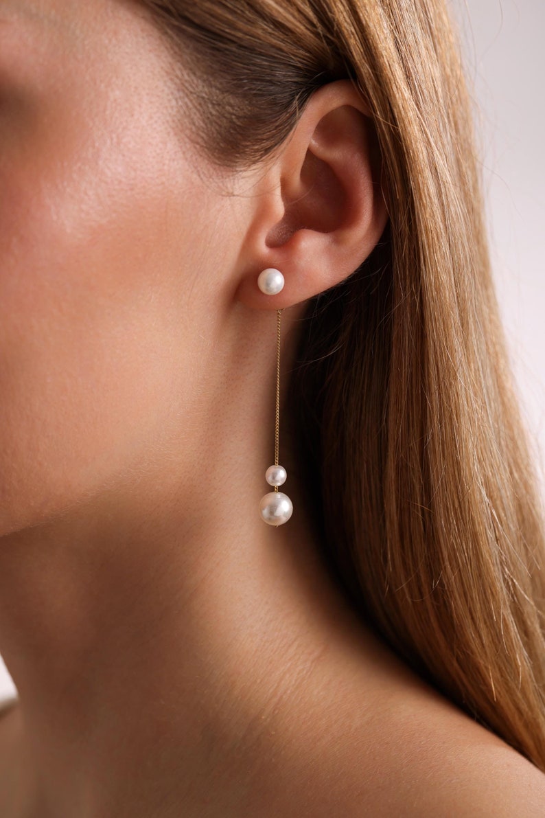 Minimalist Freshwater Pearl Earrings, Sterling Silver 2 Round Pearls ...