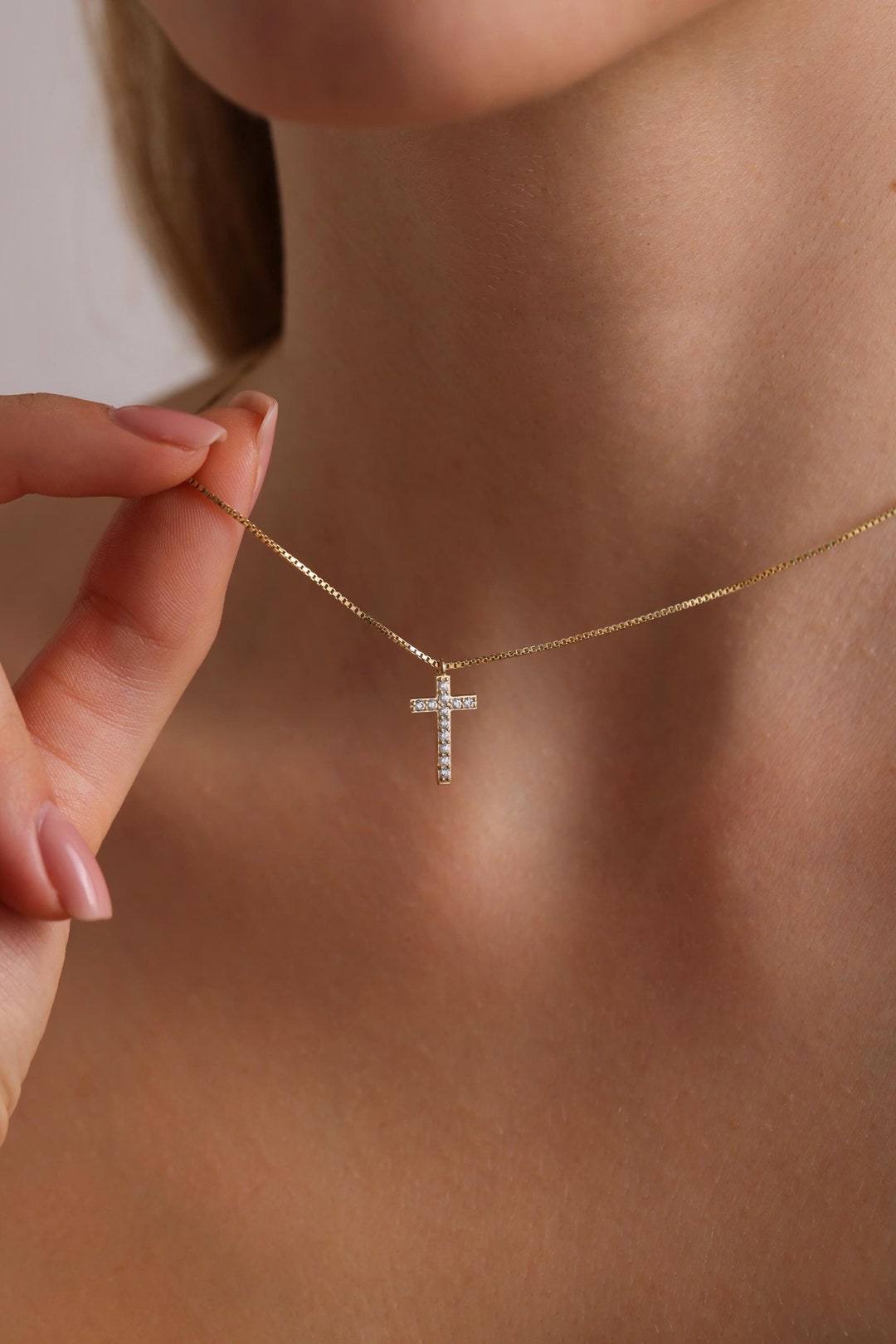 Diamond Cross Necklace/baptism Gift/religious Cross Necklace/protective ...