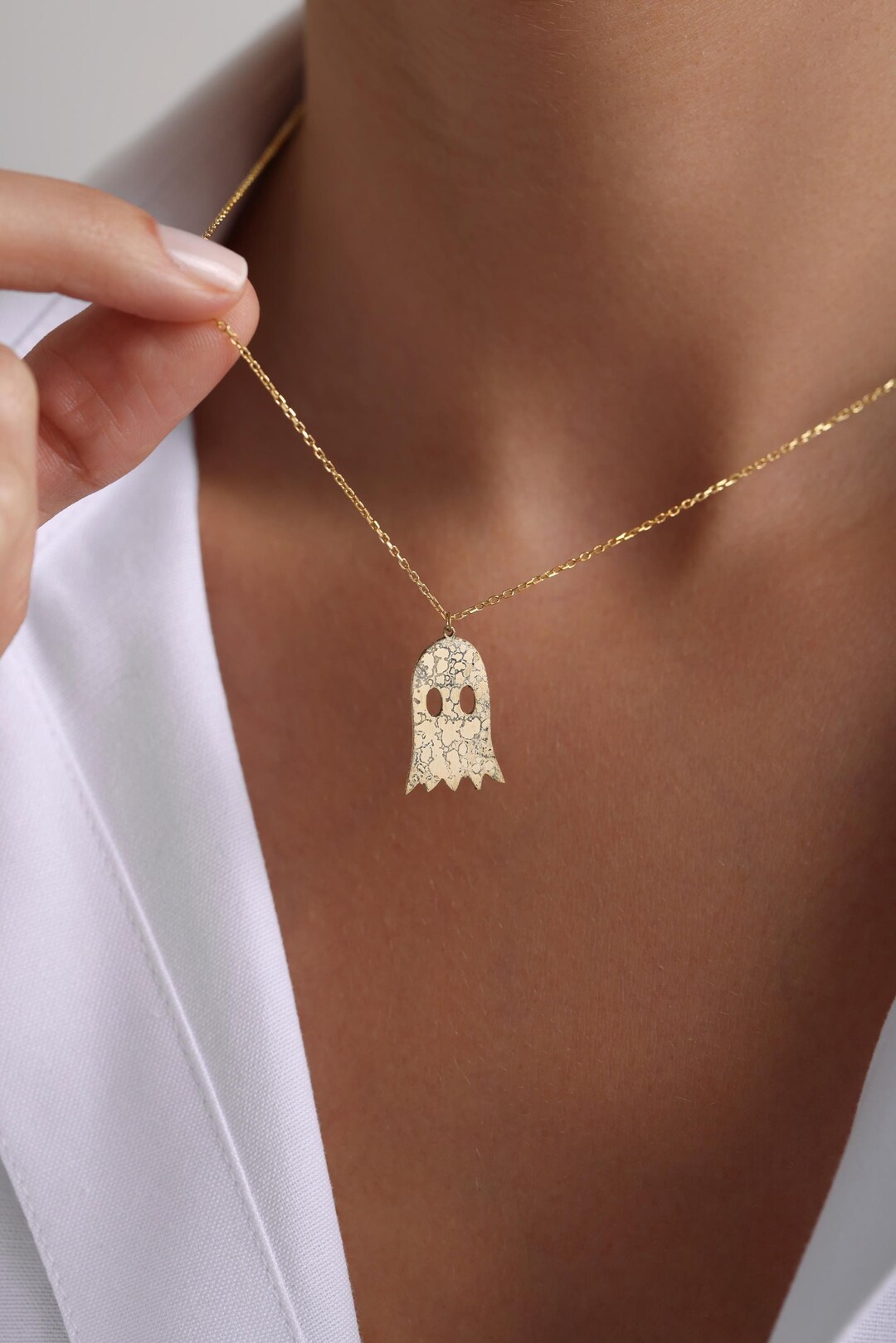 Halloween Ghost Necklace, Minimalist Jewelry, Funny Ghost Necklace ...