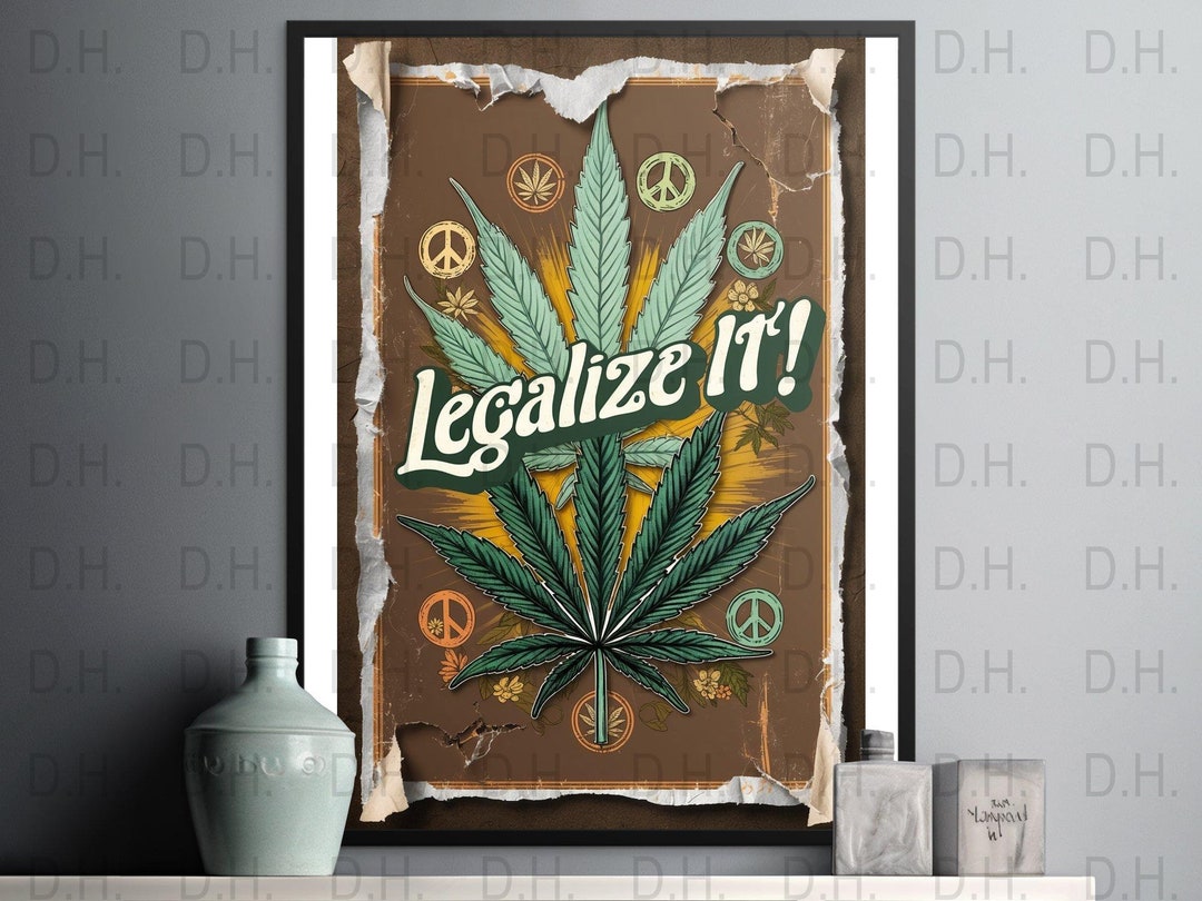 Legalize It Cannabis Poster, Marijuana Wall Art, Retro Weed Decor ...