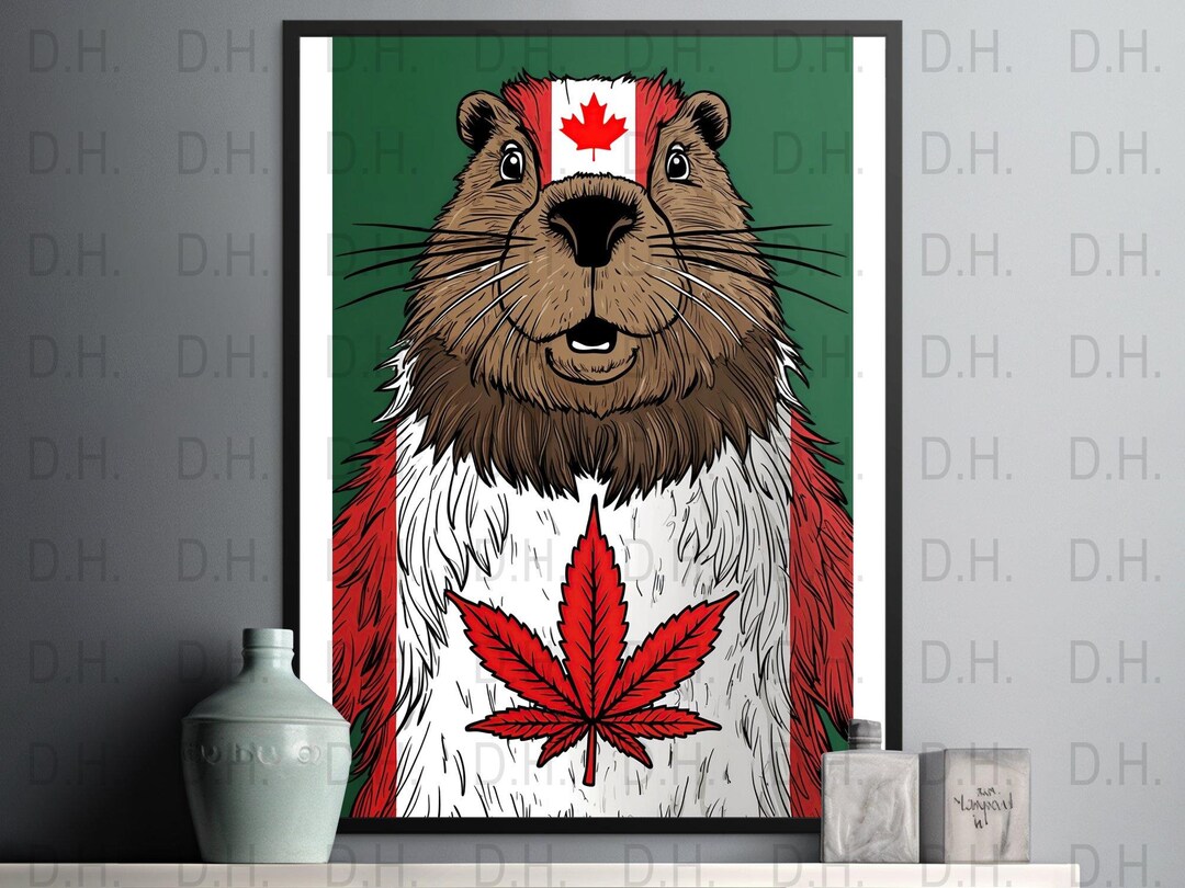 Cannabis-themed Svg, Png Digital Poster, Cute Beaver With Maple Leaf ...