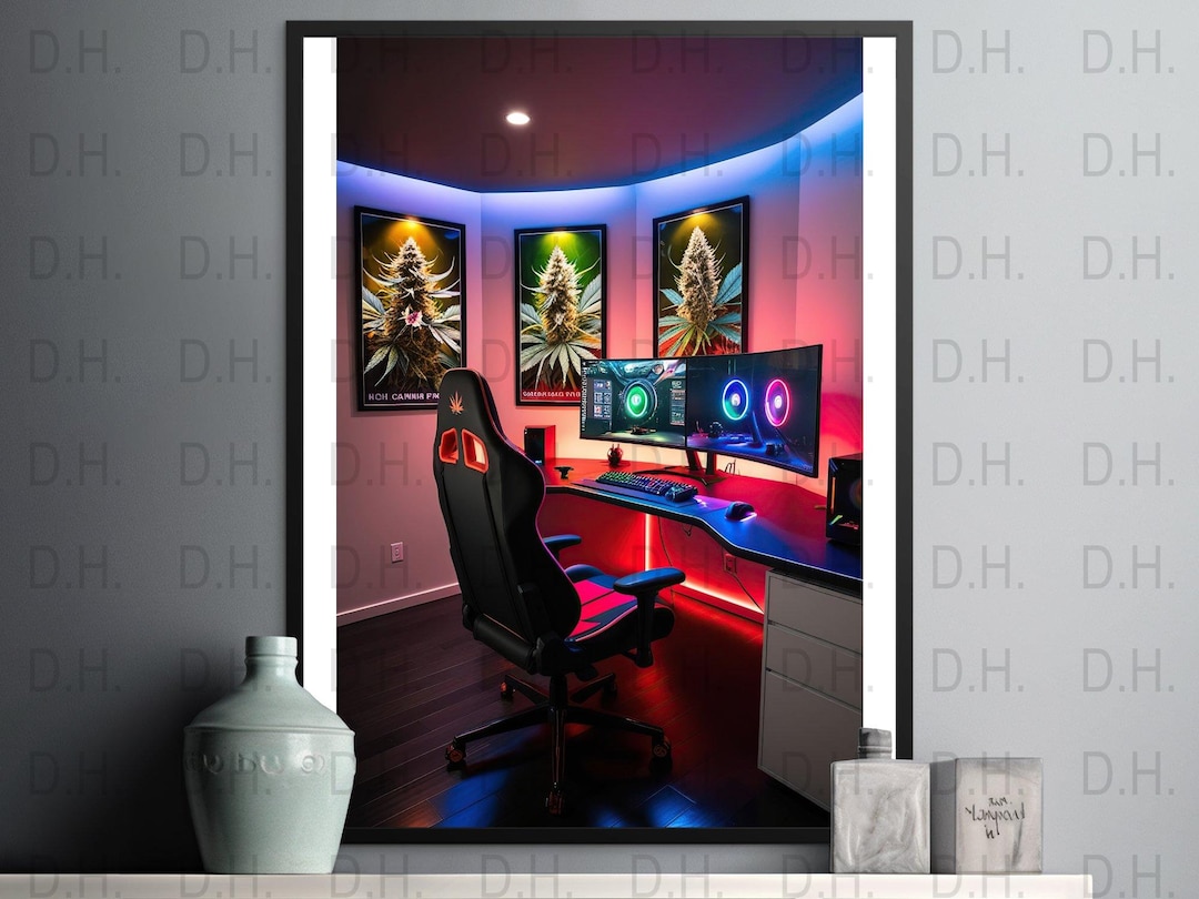 Cannabis Themed Digital Wall Art, Thc Gaming Setup Wall Decor ...