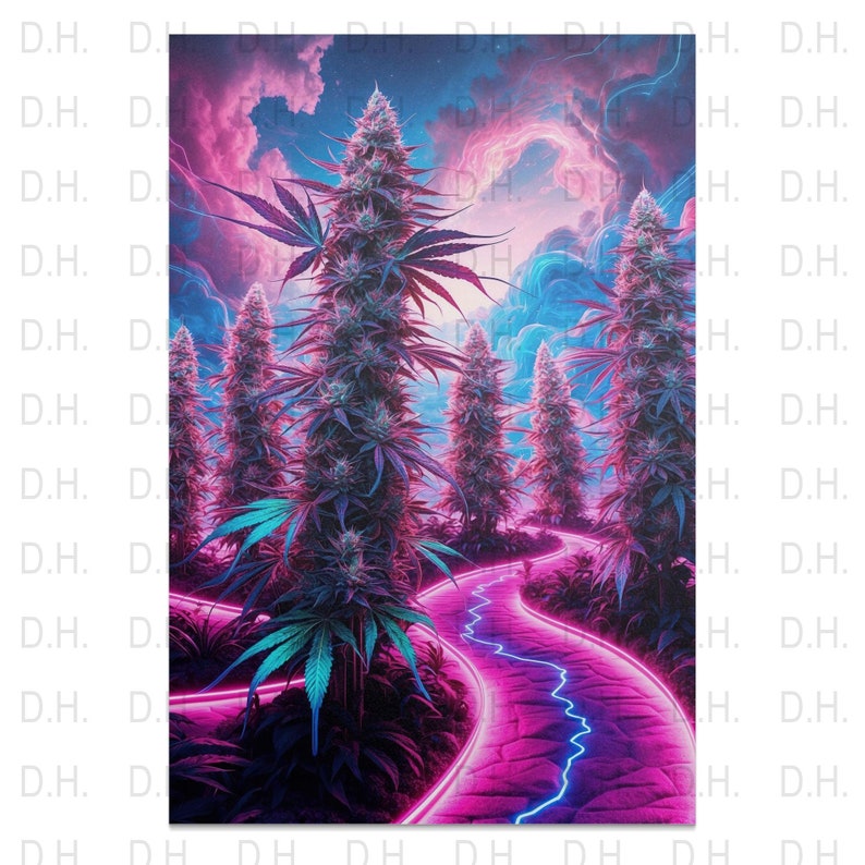 Cannabis-themed Digital Poster, Neon Cannabis Art, Trippy Marijuana ...