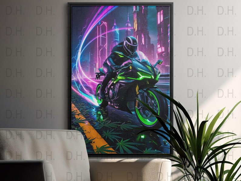 Cyberpunk Motorcycle Poster: Neon Futuristic Cityscape (digital ...