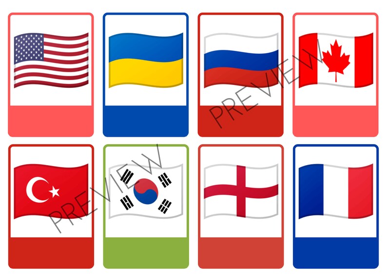 56 Countries Printable Flashcards for Kids PDF & PNG FREE Coloring ...