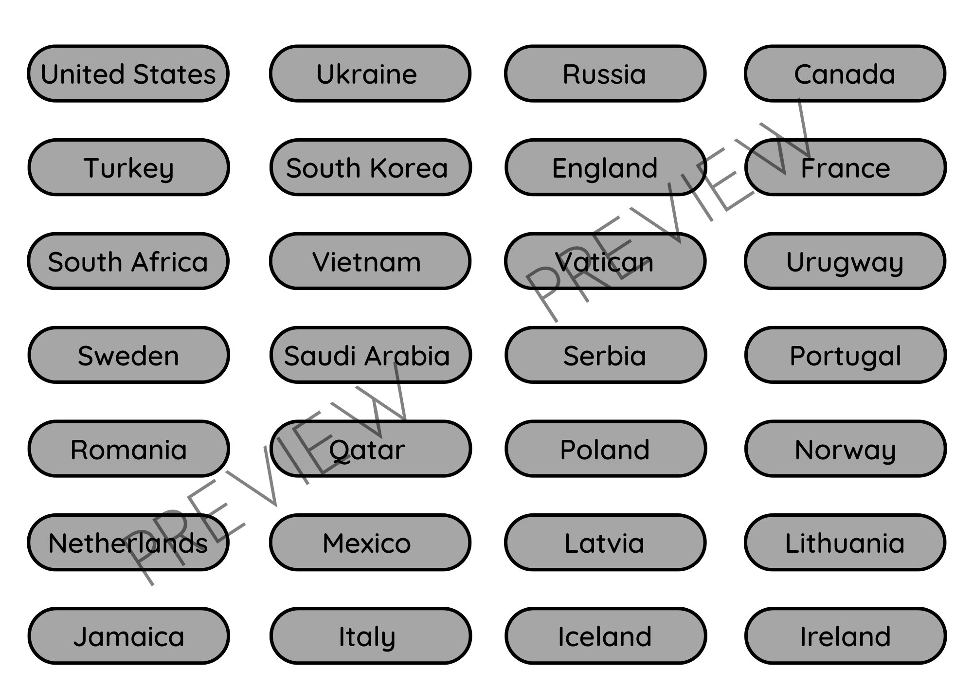 56 Countries Printable Flashcards for Kids PDF & PNG FREE Coloring ...