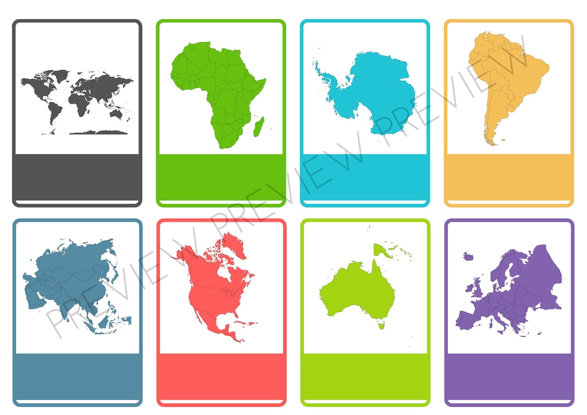 7 Continents Flashcards, Kids Flashcards, Continents Names, Flashcards ...