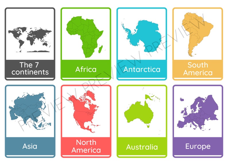 7 Continents Flashcards, Kids Flashcards, Continents Names, Flashcards ...