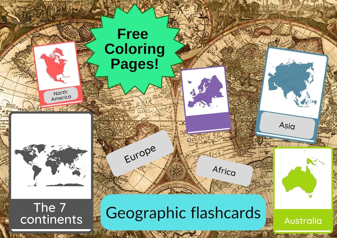 7 Continents Flashcards, Kids Flashcards, Continents Names, Flashcards ...