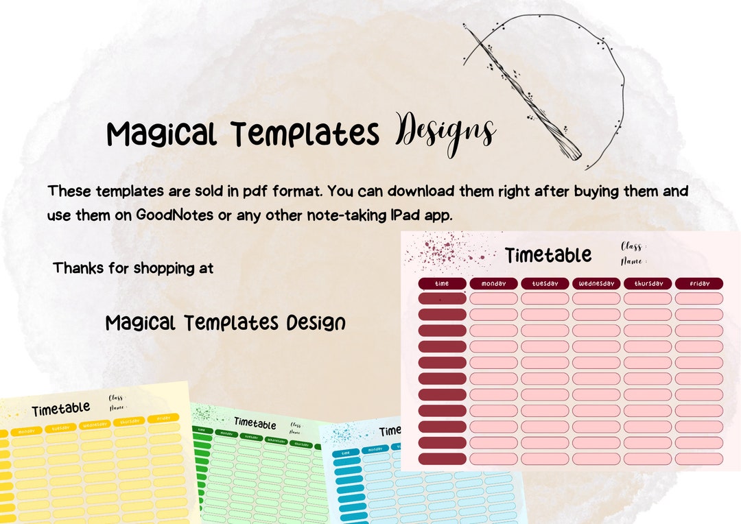 Red Timetable EN Magical Colour Splash - Etsy