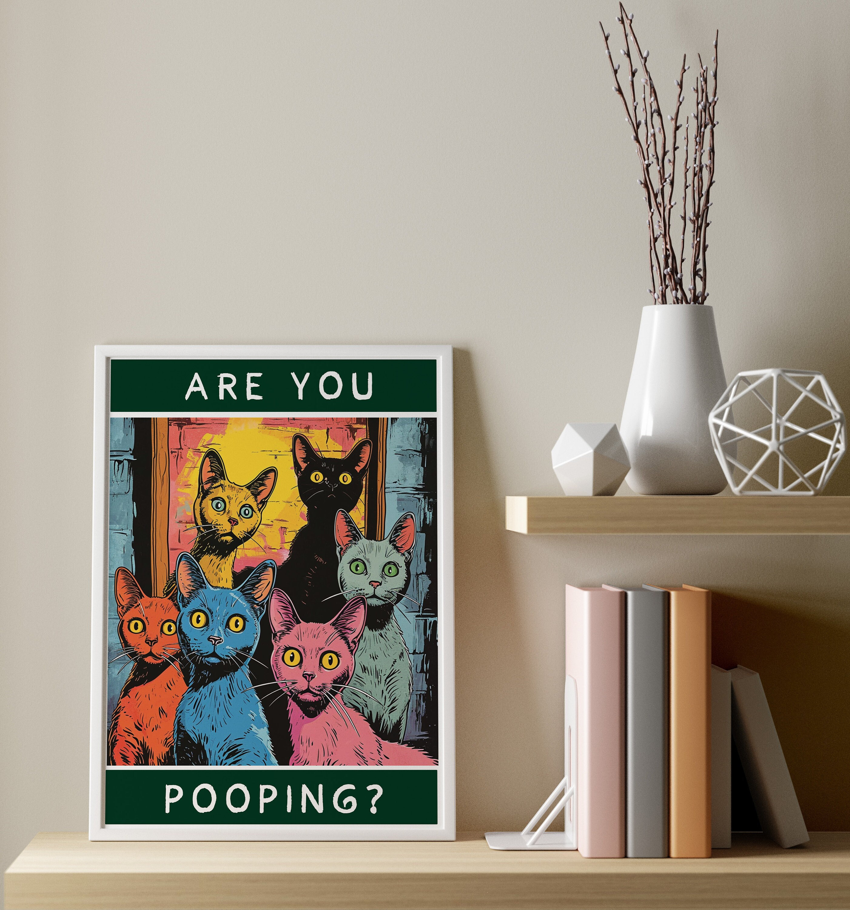Cat Print, Are You Pooping Cat Art, Humorous Bathroom Signs, Funny Cat ...