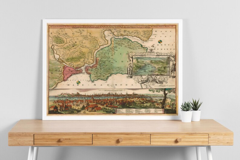 Arte turco, mapa de Constantinopla, Estambul histórico, antiguo ...