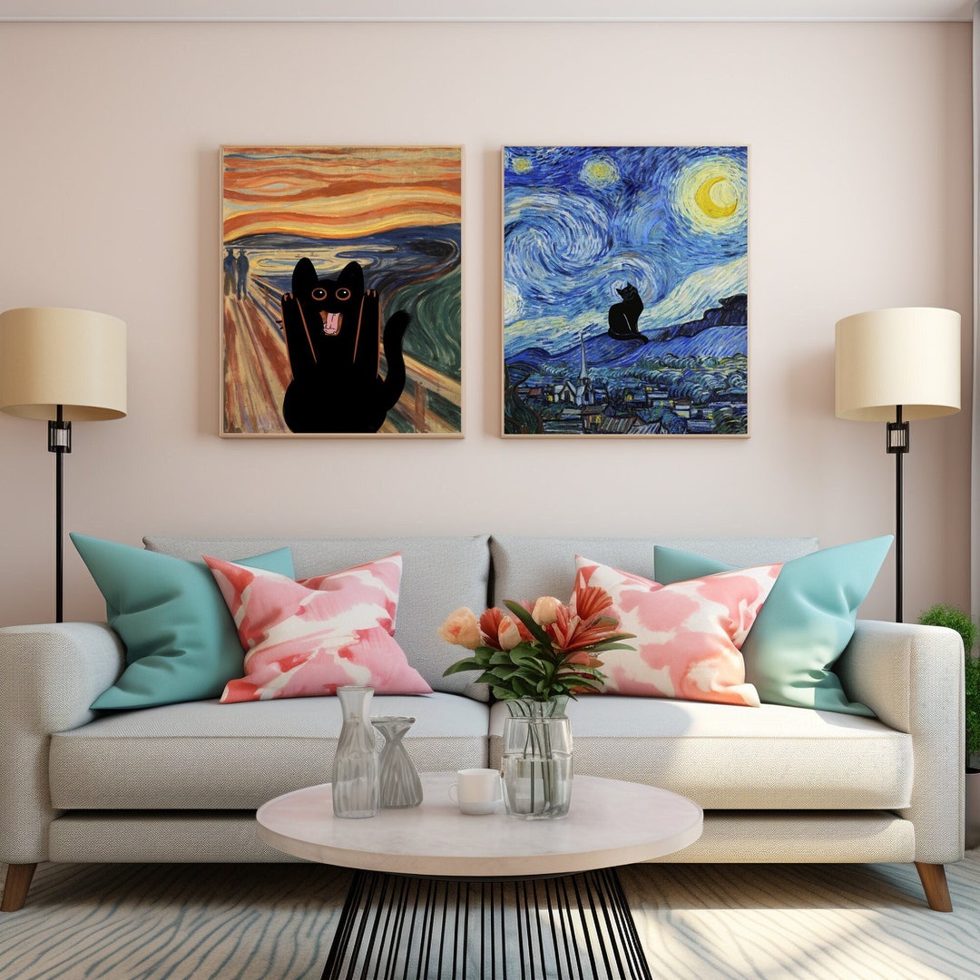 Cat Print Vincent Van Gogh Edvard Munch Cat Monet Cat Van - Etsy