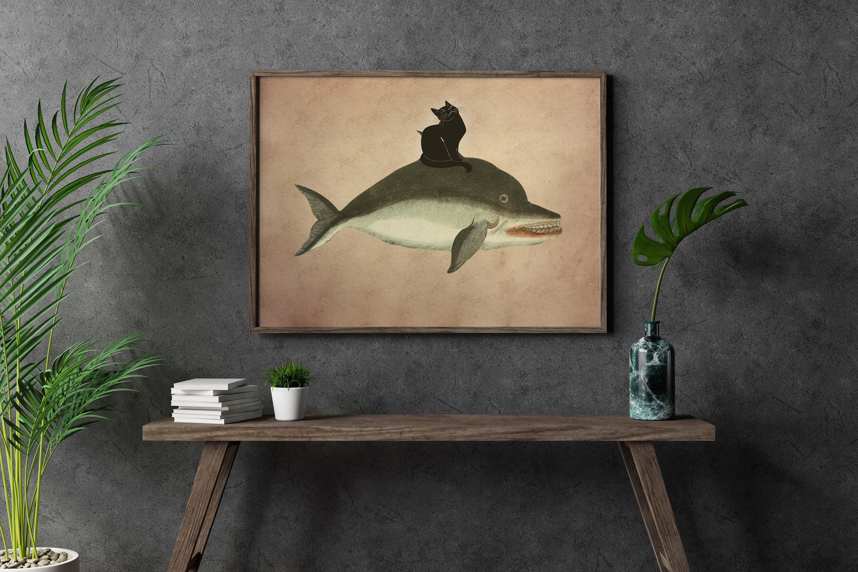 Black Cat Riding Whale Cat Poster Cat Print Funny Cat - Etsy