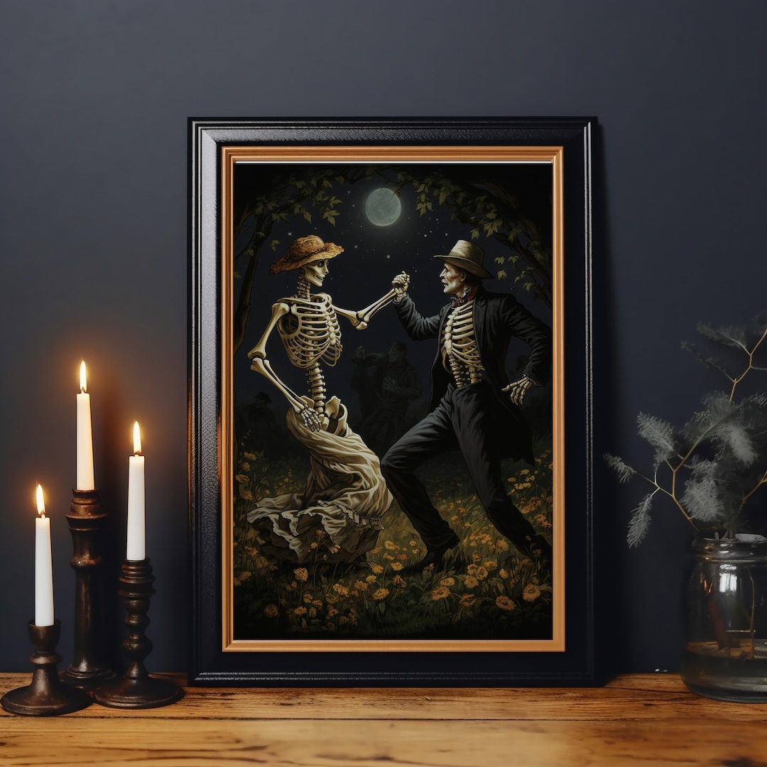 Skeleton Dancing, Dark Academia Print, Moody Victorian Wall Art, Dark ...