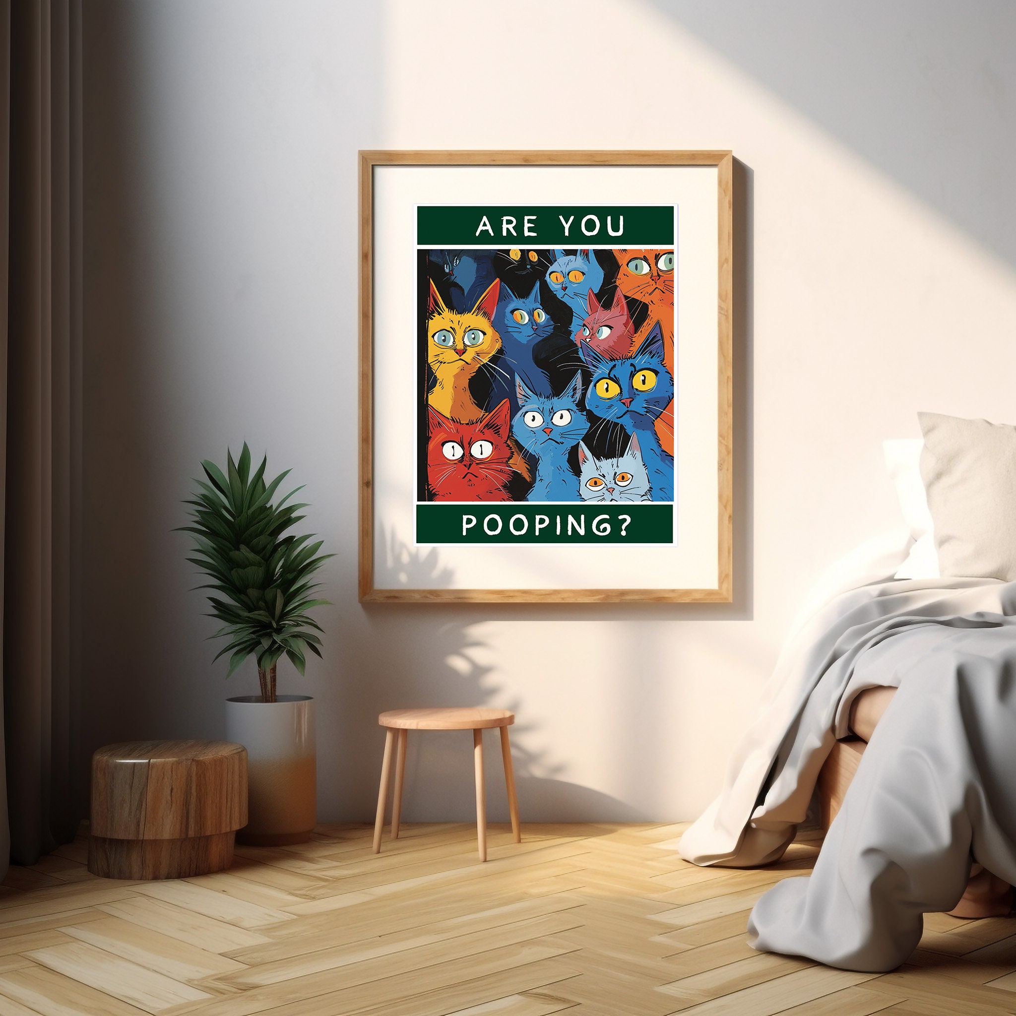 Cat Print, Are You Pooping Cat Art, Humorous Bathroom Signs, Funny Cat ...