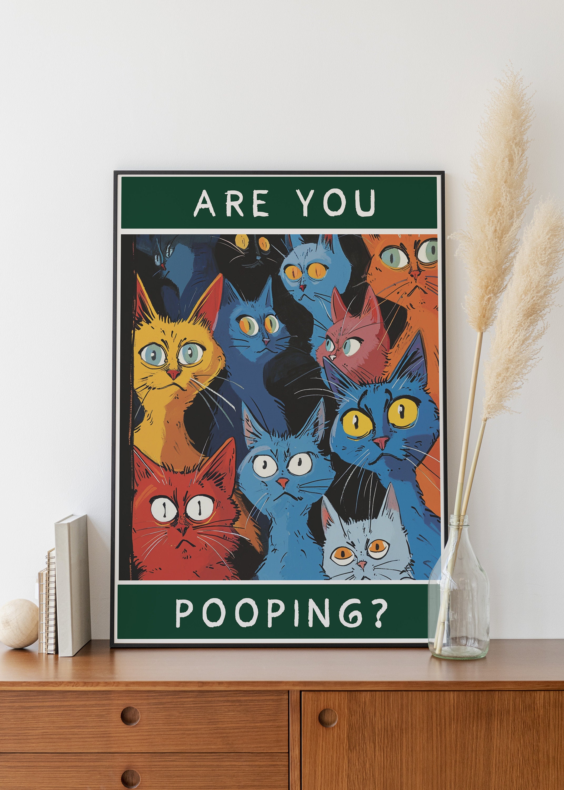 Cat Print, Are You Pooping Cat Art, Humorous Bathroom Signs, Funny Cat ...
