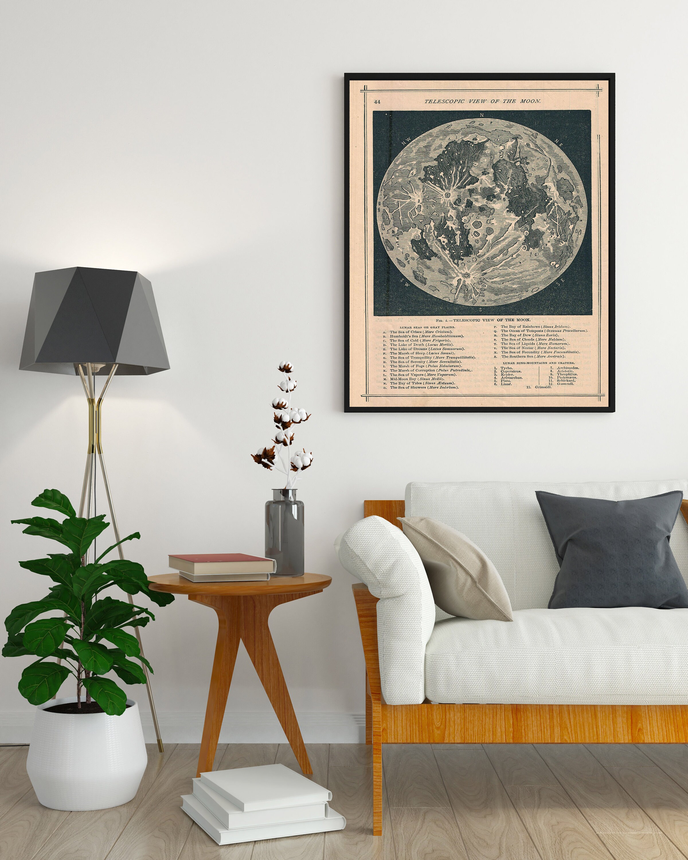 Vintage Moon Map, Antique Moon Print, Vintage Lunar Map of the Moon ...