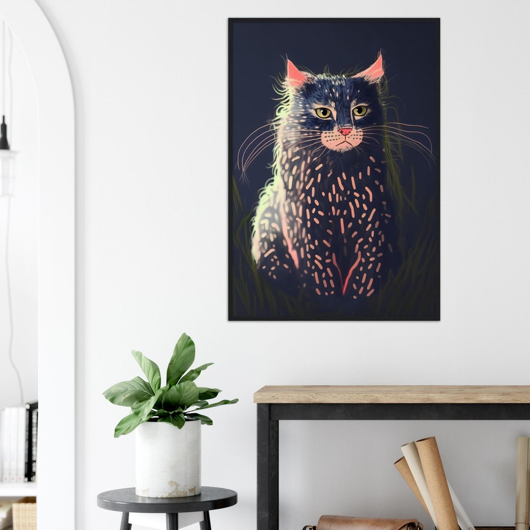 Cat Print, Abstract Cat Print, Cat Poster, Cat Art, Floral Print, Black ...