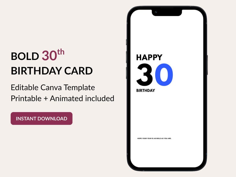 30th Birthday Card Printable | Editable Canva Template | Animated ...