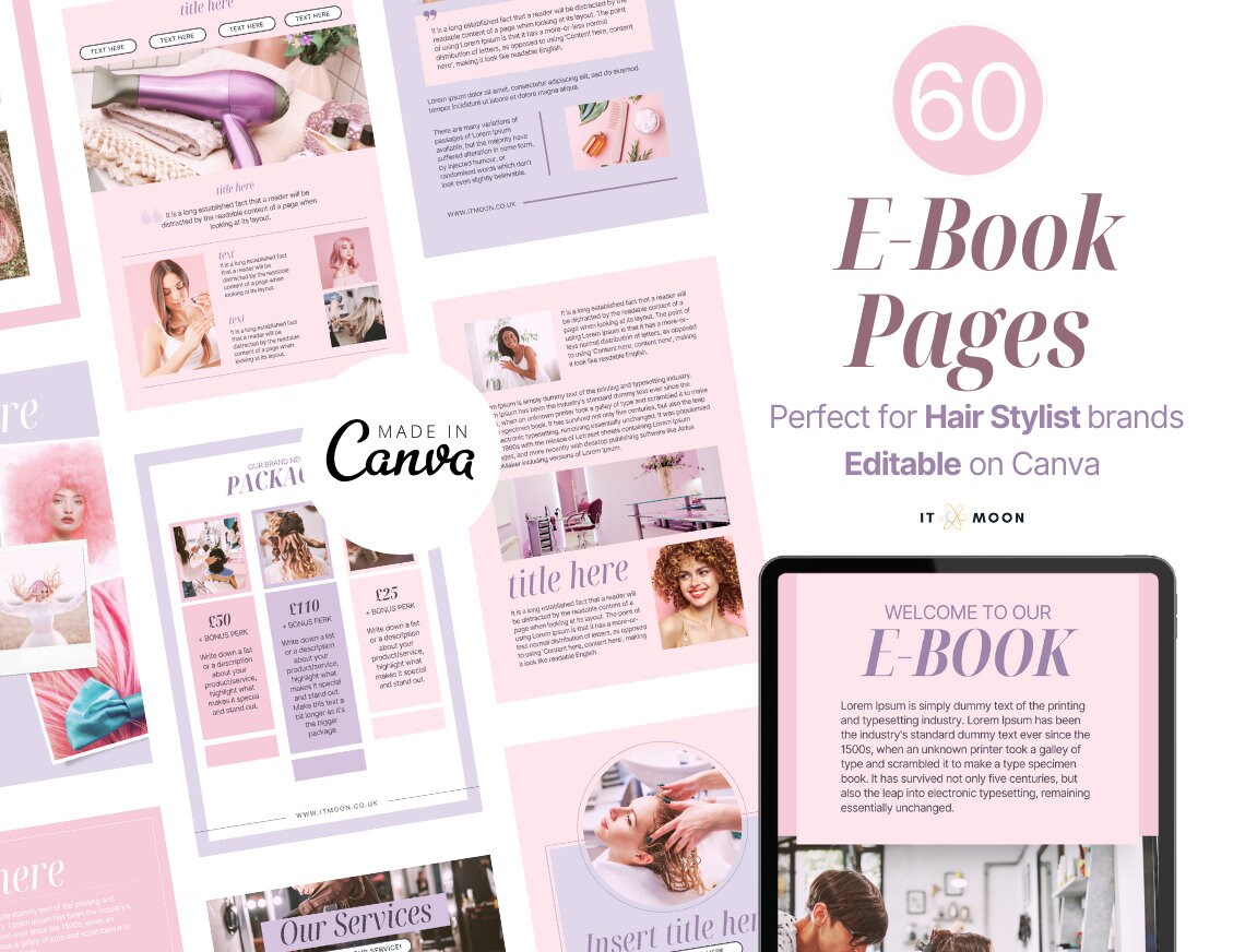 60 Hair Stylist E-book Pages | Beauty E-book Templates | Hair Salon ...