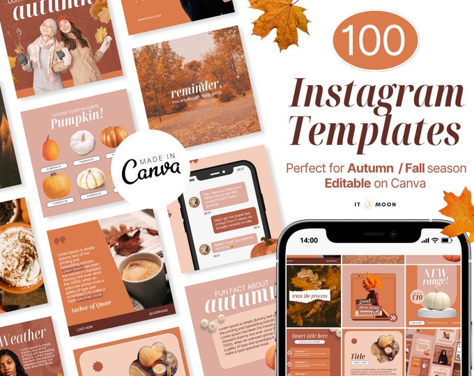 Aesthetic Autumn Instagram Templates Fall Social Media Canva Templates ...