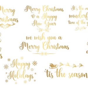 Overlay PNG Christmas Text on TRANSPARENT Background, Digital Gold ...