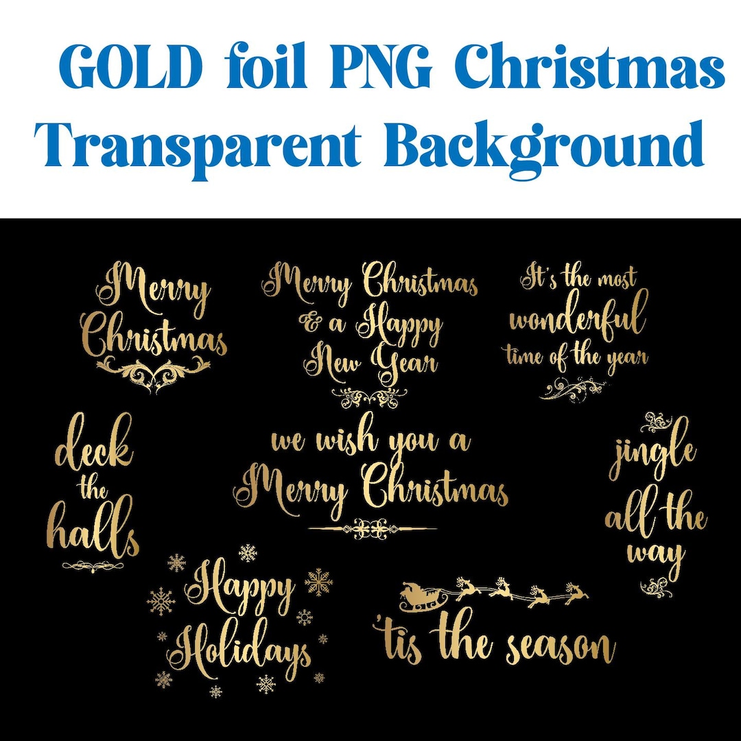 Overlay PNG Christmas Text on TRANSPARENT Background, Digital Gold ...