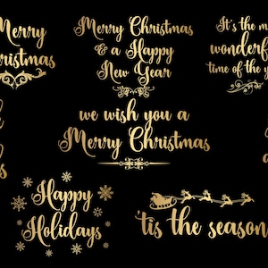 Overlay PNG Christmas Text on TRANSPARENT Background, Digital Gold ...