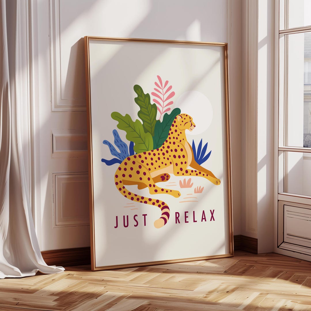Cheetah Relax Print Preppy Aesthetic Wall Art Leopard Poster Preppy ...