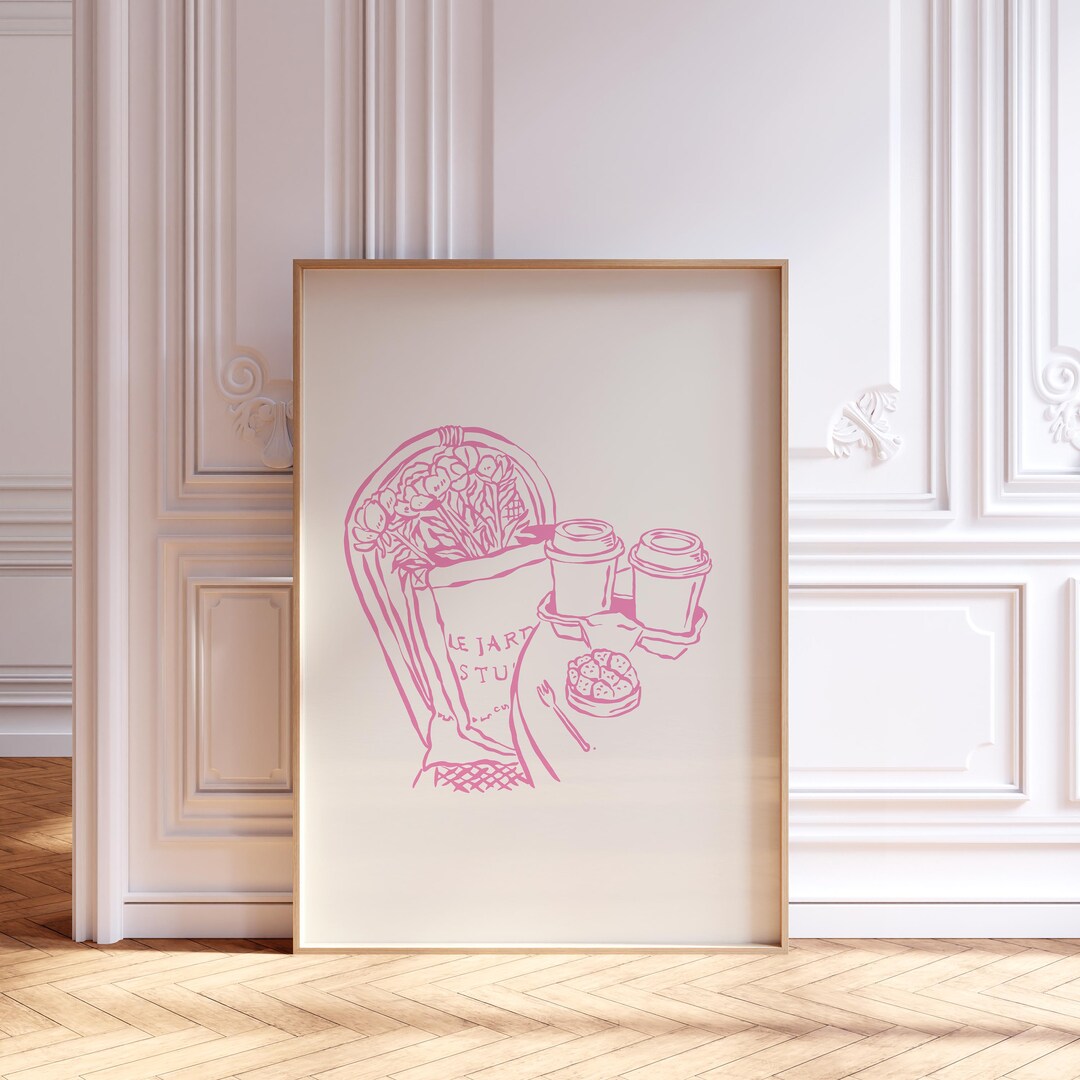 Pink Flowers and Coffee Print, Cafe Table Wall Art, Coffee Print ...