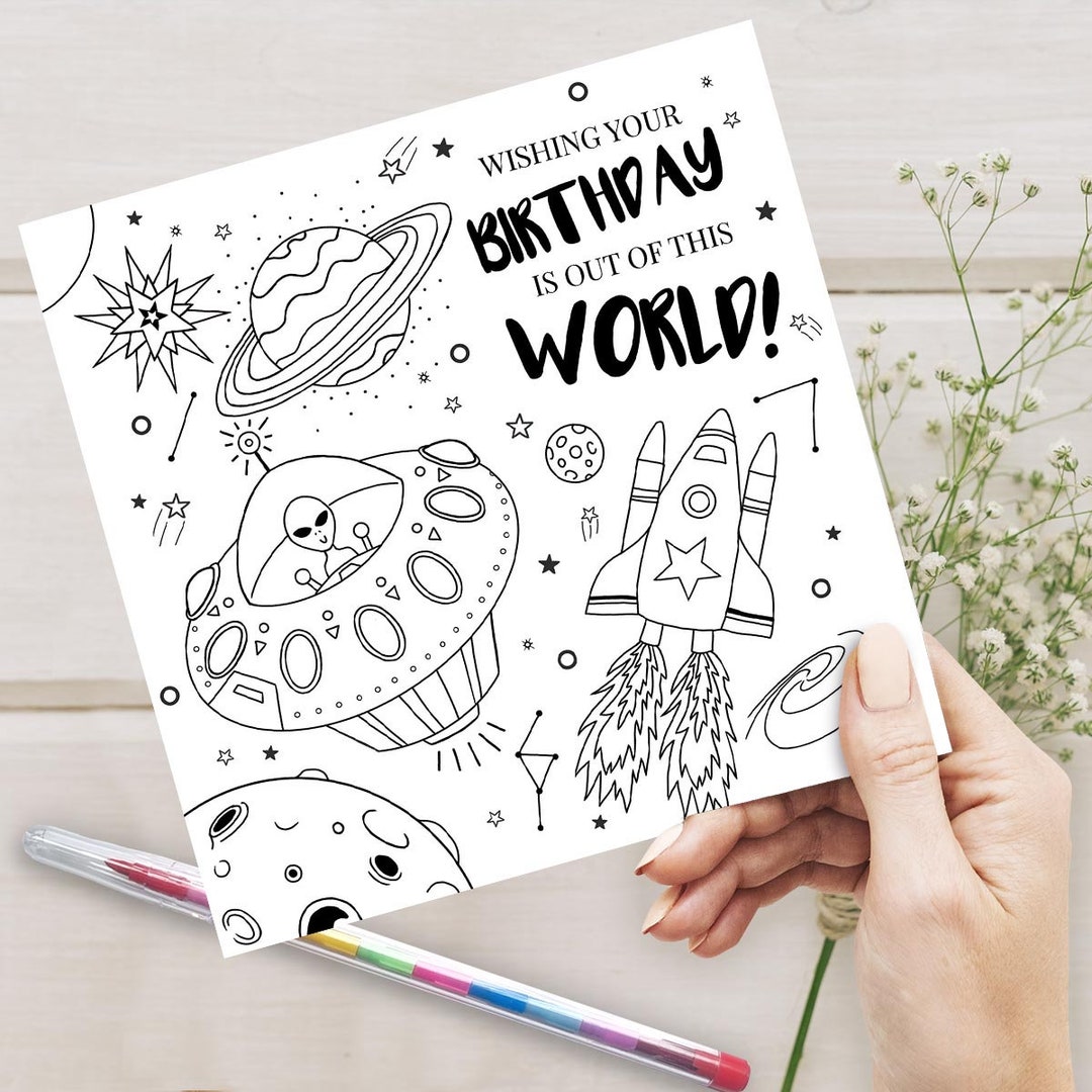 Luxury Space Colouring in Birthday Card for Children With FREE Swap ...