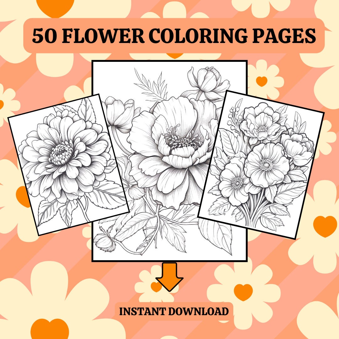 COLORING BOOK FLOWER Coloring Pages for Adults Coloring Book - Etsy