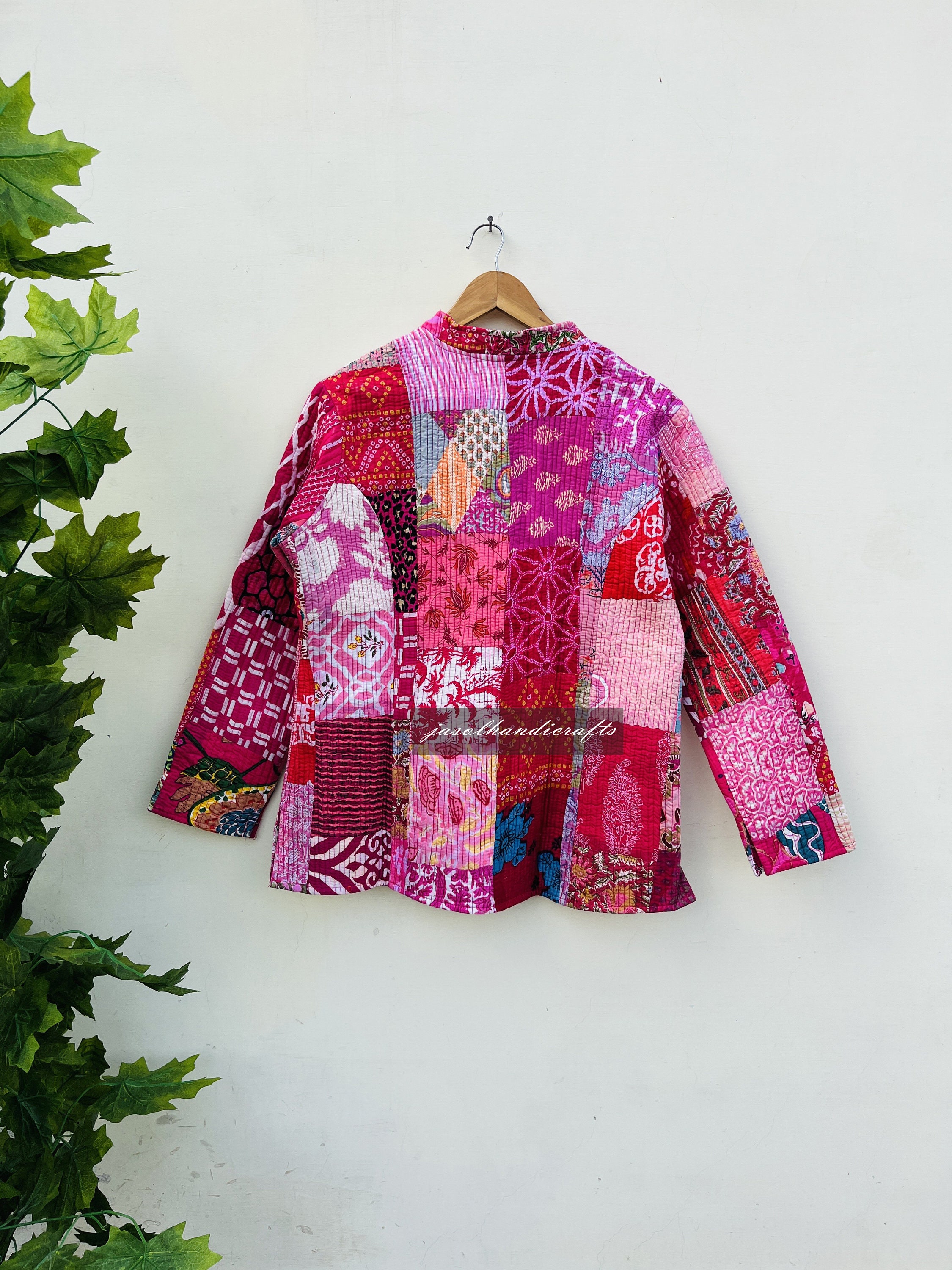 Handmade Patchwork Jacket, Hand Stitched Cotton Patchwork Jacket, Cotton Sari Kantha Coat, Short ...