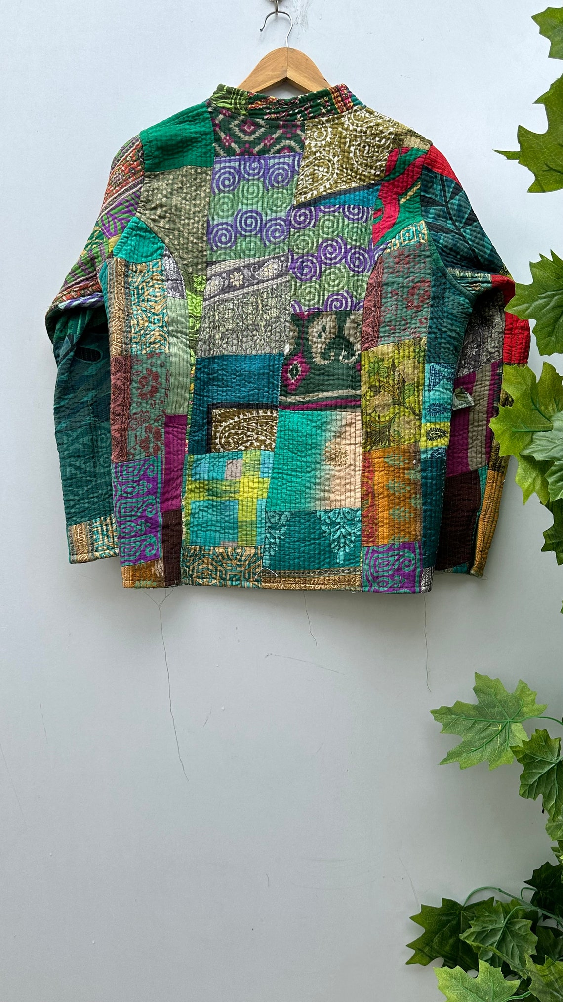 Womens Patchwork Jacketvintage Colourful Printed Outerwear Loose Fit ...