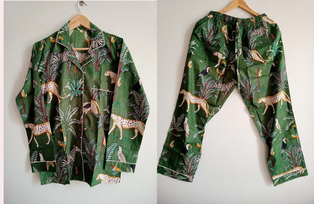 Jungle Safari Print Cotton Matching Pajama Sets, Handmade Pjs, Cotton ...