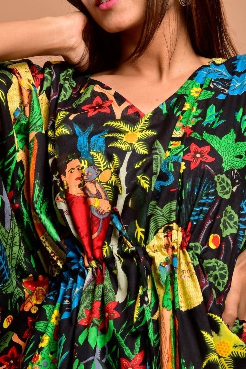 Summer Frida Kahlo Kaftan, Cotton Summer Wear, Holiday, Beach Cover Up ...