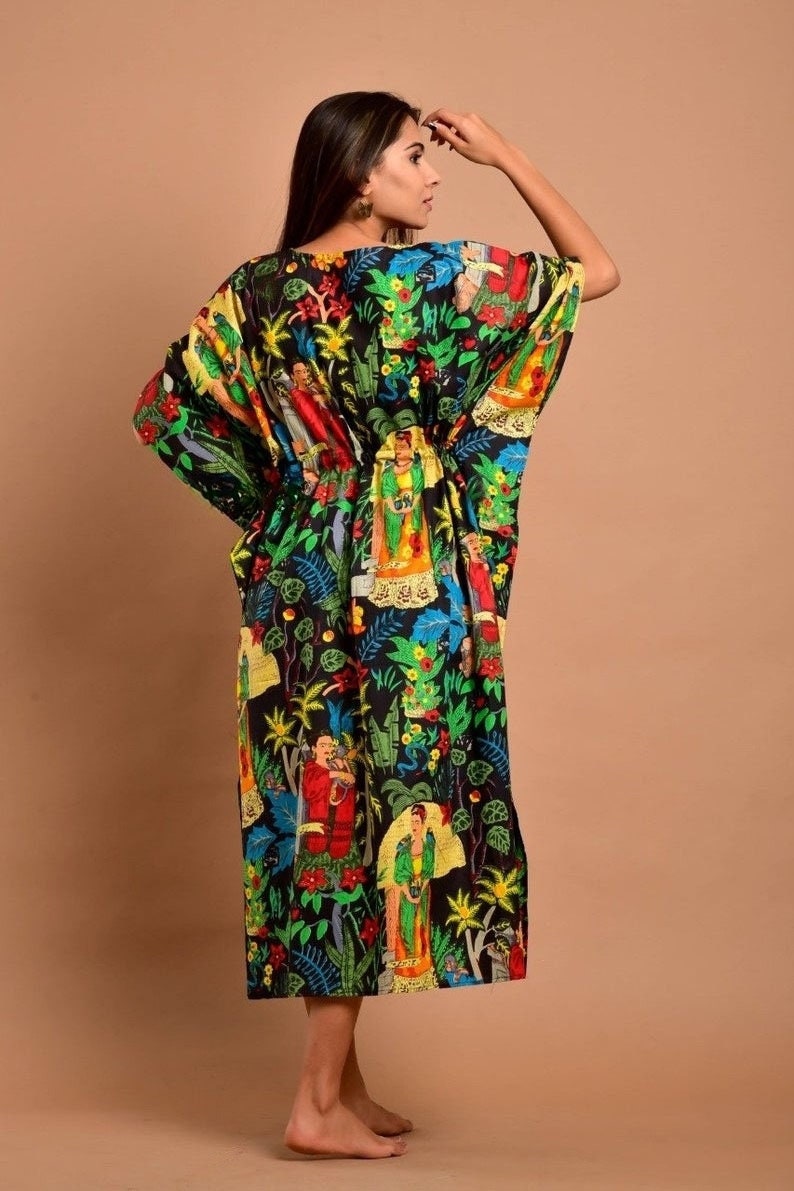 Summer Frida Kahlo Kaftan, Cotton Summer Wear, Holiday, Beach Cover Up ...