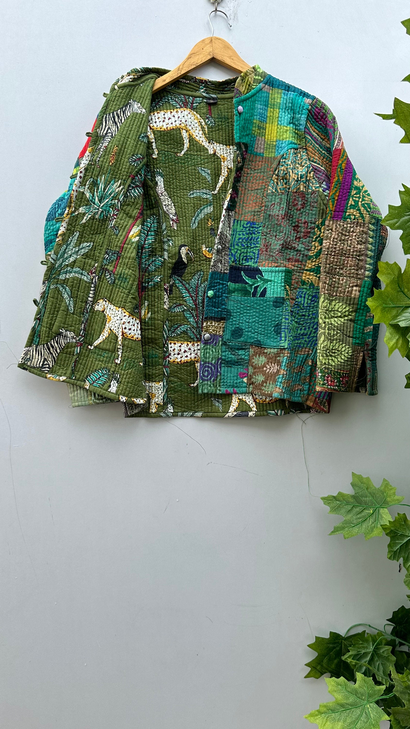 Womens Patchwork Jacketvintage Colourful Printed Outerwear Loose Fit ...