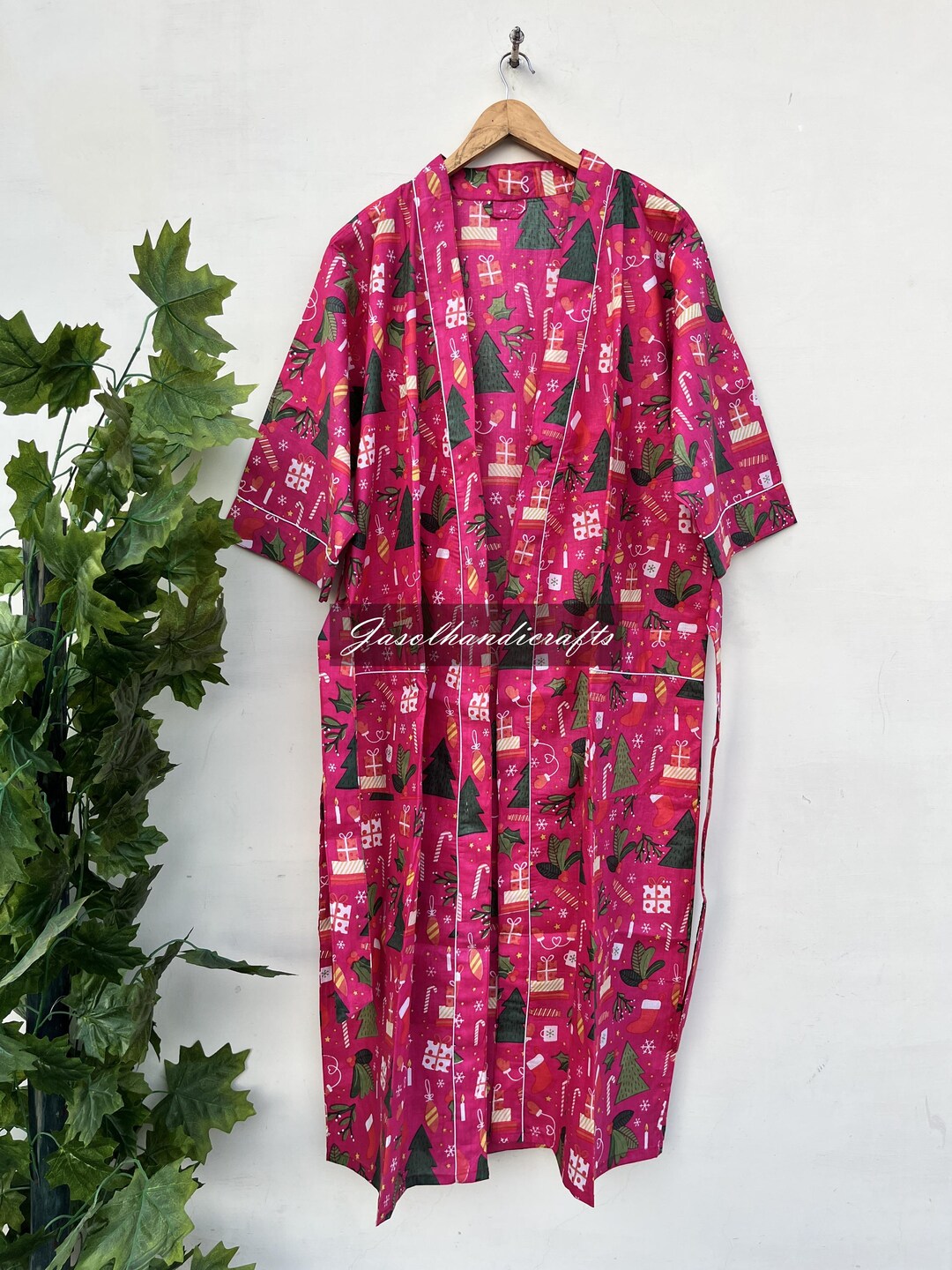Cotton Kimono Robe Dressing Gown, Block Print Bridesmaid Robe, Summer ...