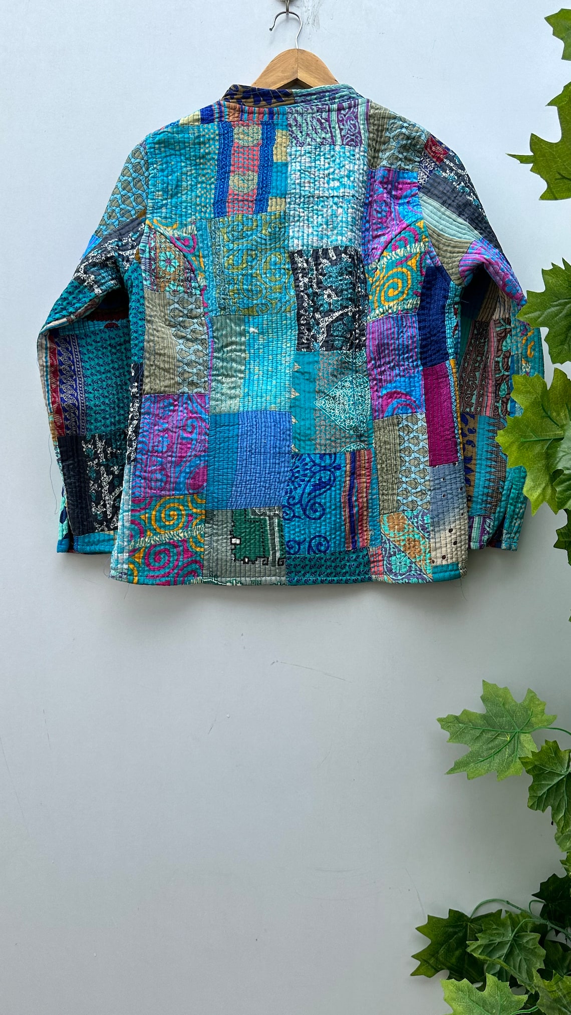 Womens Patchwork Jacketvintage Colourful Printed Outerwear Loose Fit ...