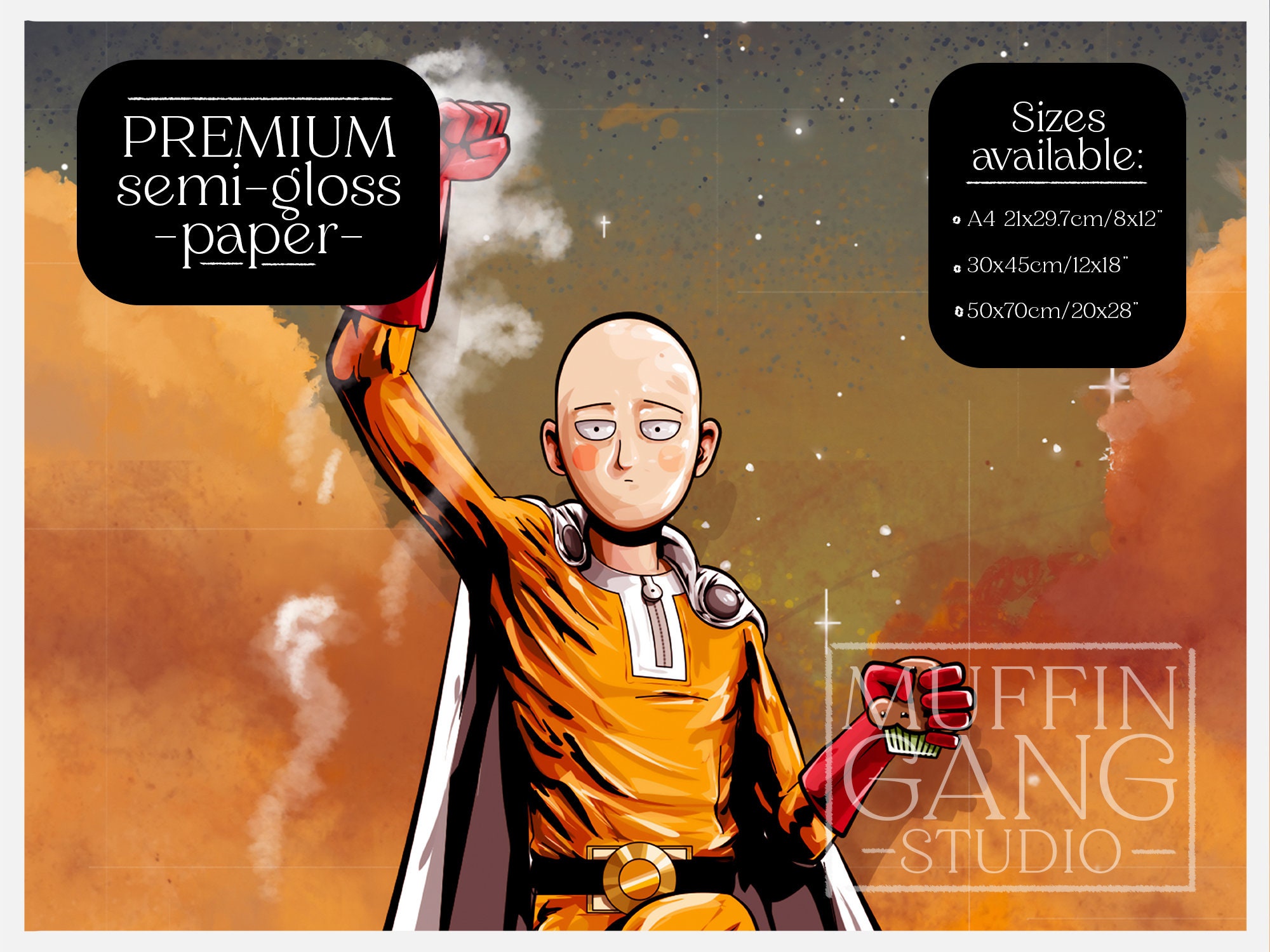 Print Saitama Wall Art One Punch Illustration Anime Wall Art Saitama ...