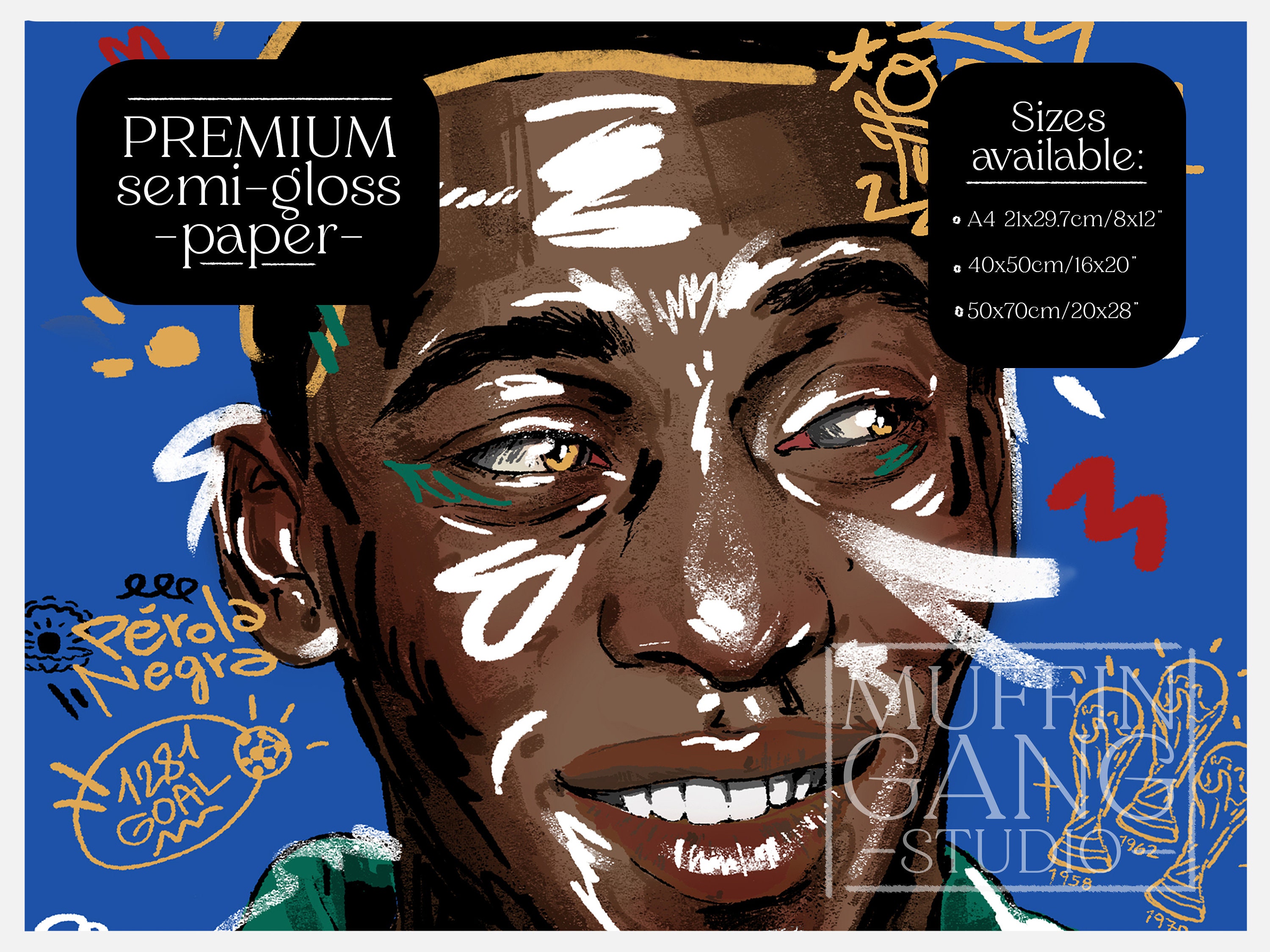 Poster Pelé Illustration Football Prints Pelè Poster Wall Art Pelè Art ...