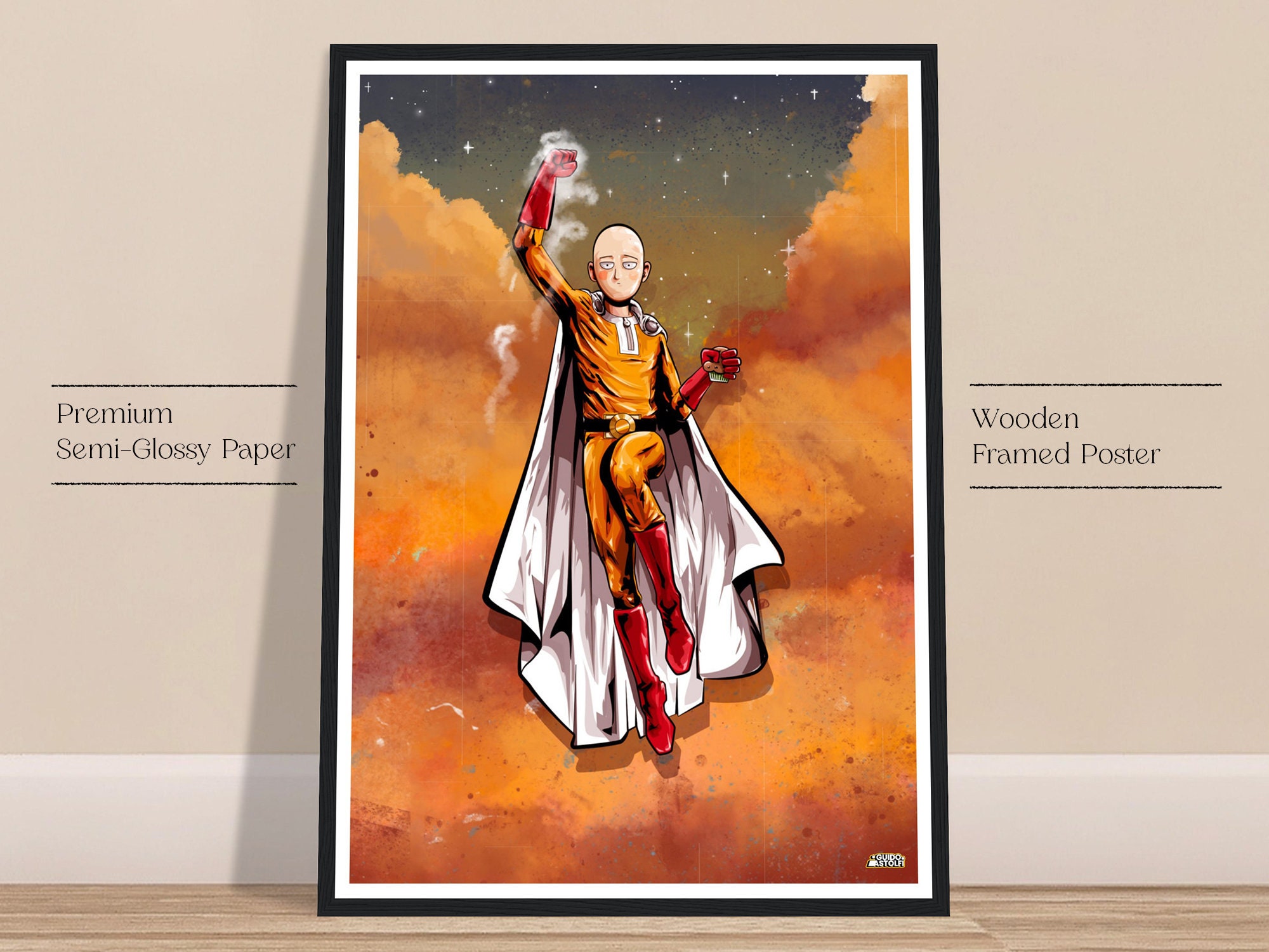 Print Saitama Wall Art One Punch Illustration Anime Wall Art Saitama ...