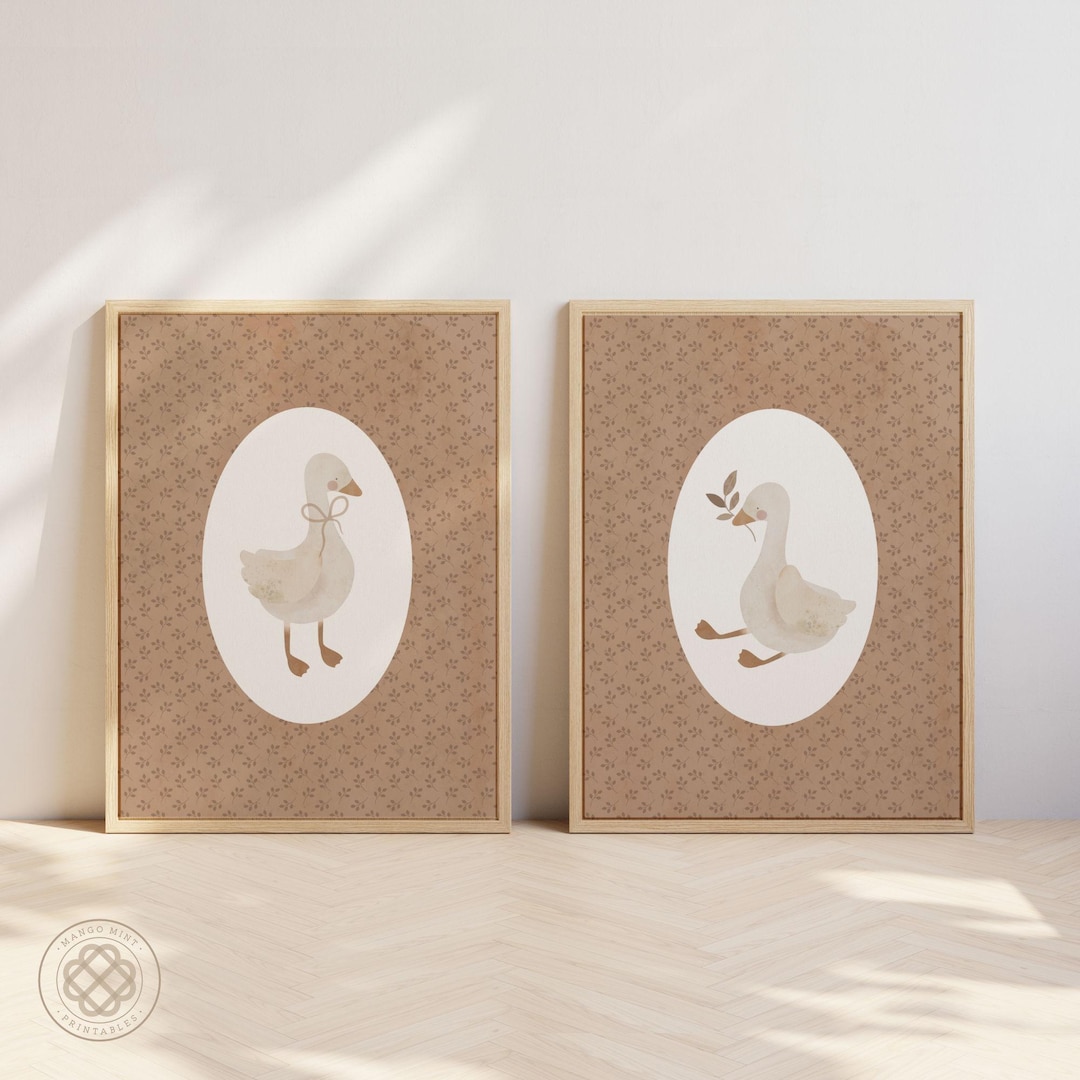 Antique Storybook Geese Printable Poster Set in Neutral Brown, 2 Piece ...