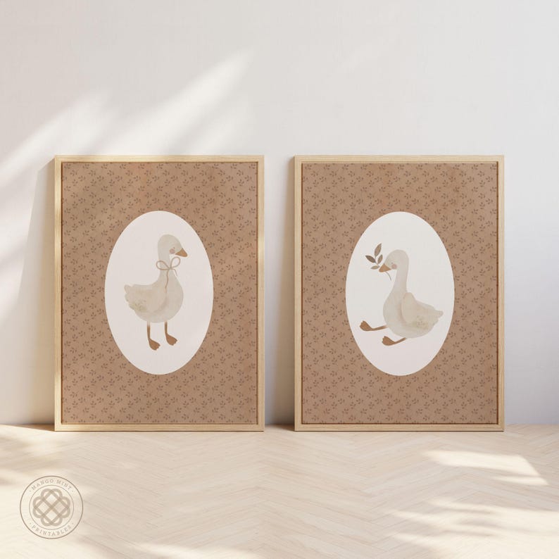 Antique Storybook Geese, Silly Goose Print, Printable Neutral Alphabet ...