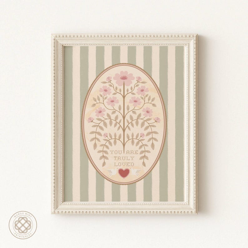 You Are Truly Loved Printable Poster With Pink Flowers and Sage Colored ...