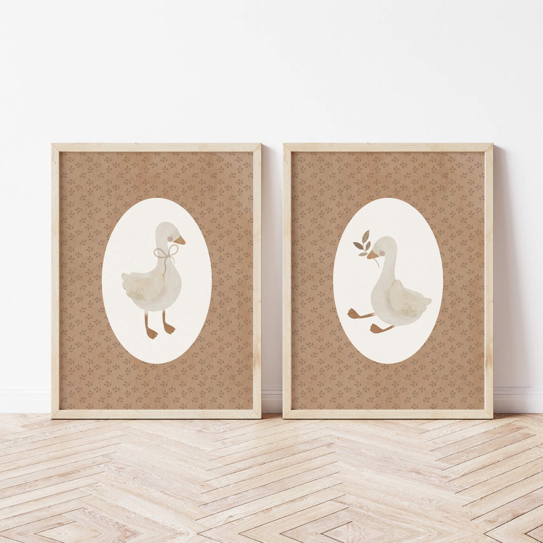 Antique Storybook Geese, Silly Goose Print, Printable Neutral Alphabet ...