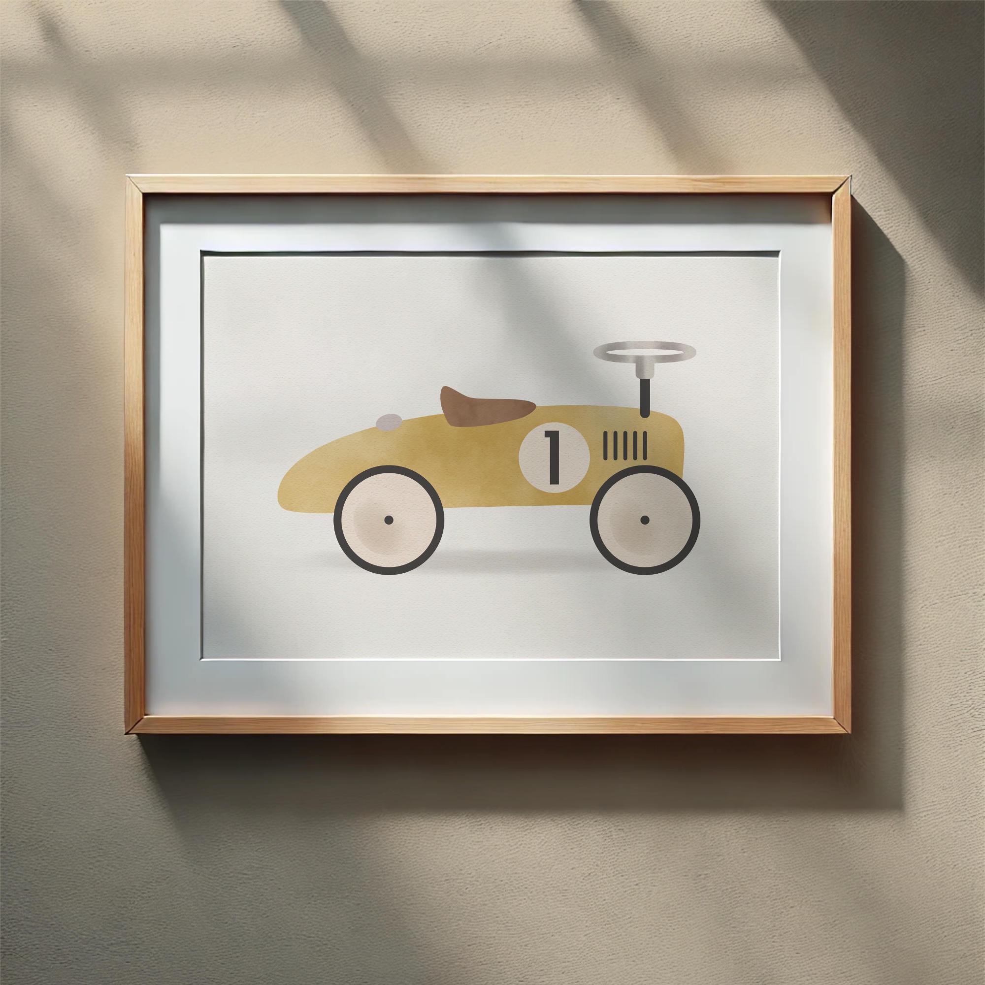 Mustard Yellow Toy Race Car Printable, Yellow Vehicles for Boy's Room ...