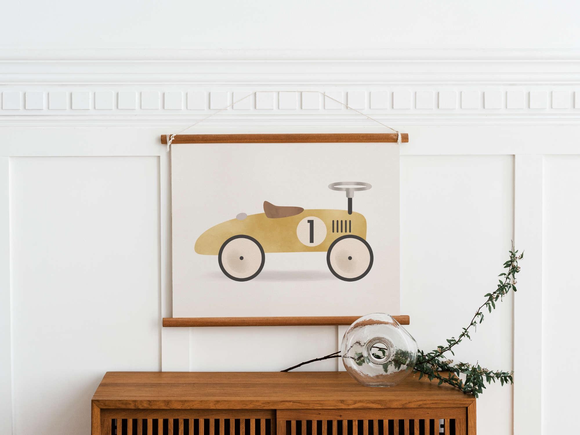 Mustard Yellow Toy Race Car Printable, Yellow Vehicles for Boy's Room ...
